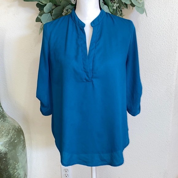 Full Tilt | Tops | Full Tilt Dark Blue Low V Neck Sheer Blouse Sz Small ...